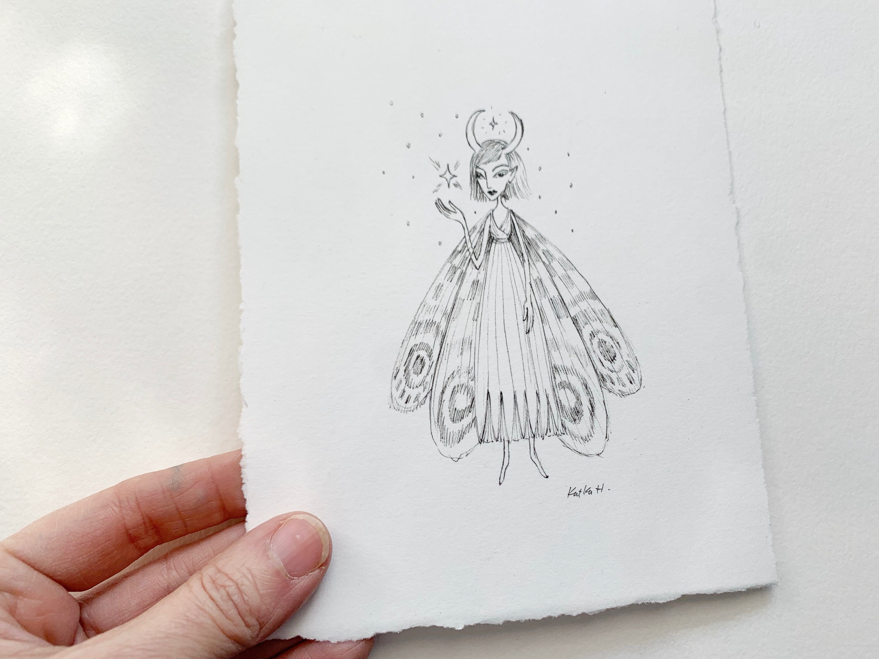 Fairy Ink Illustration, Original Art, Moon Start Moth Faery - Etsy