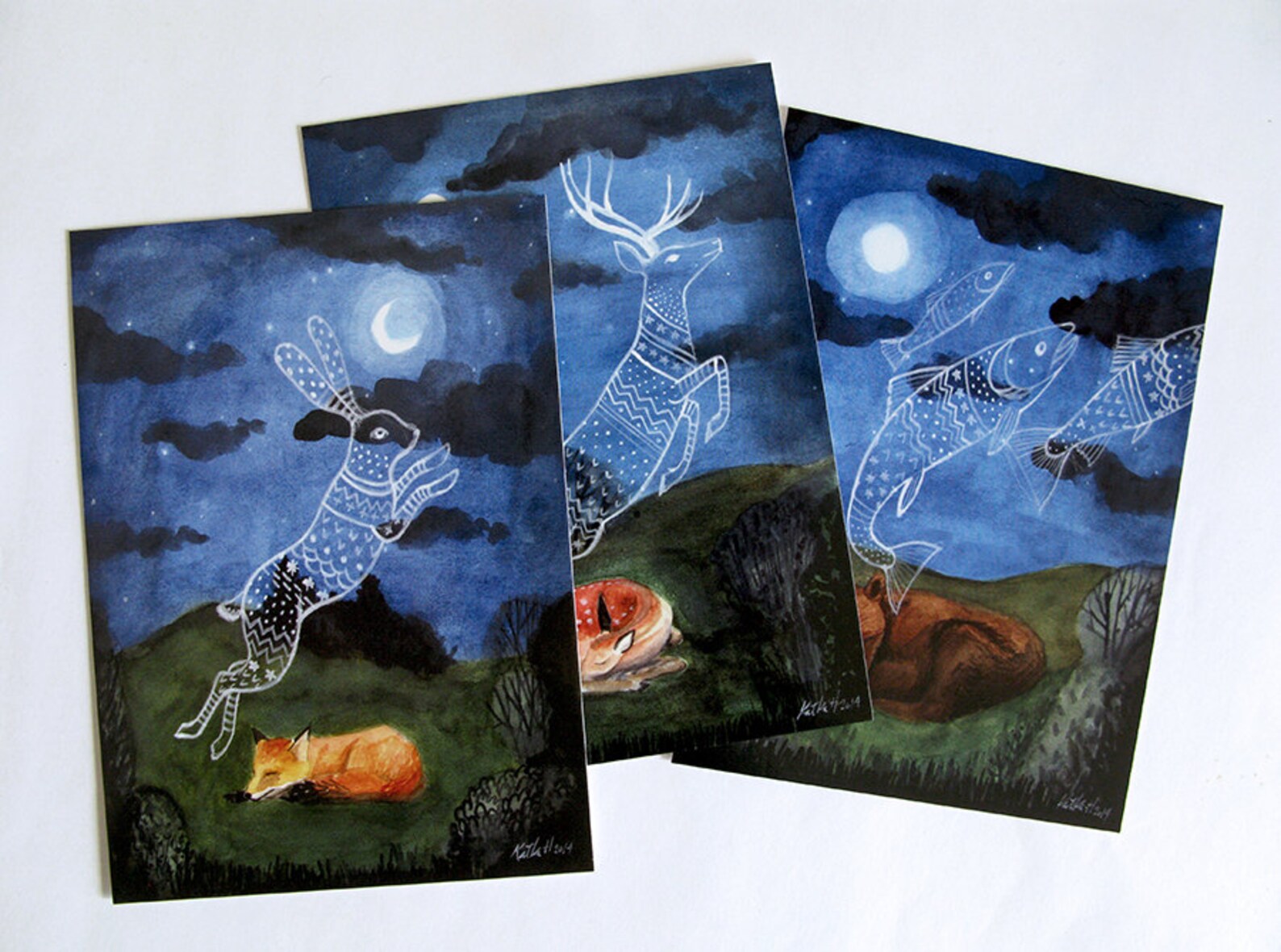 Animals Dreaming Postcard Watercolor Illustration Deer - Etsy