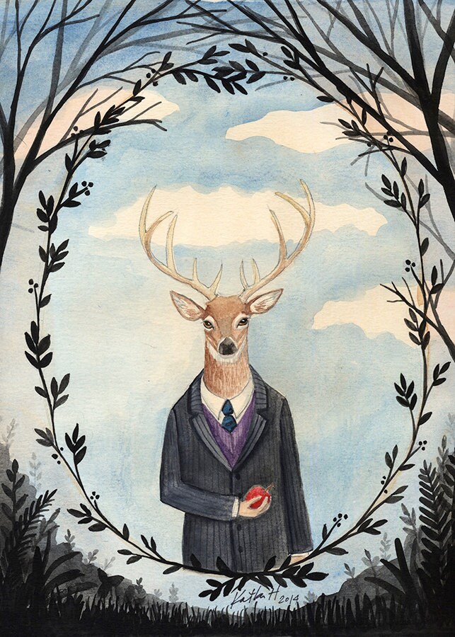 5x7 PRINT Deer Man Dark trees Leaf Framing Art | Etsy