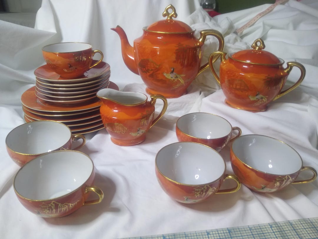 Red-orange Vintage Tea Set, Circa WWII, Set of 6, Porcelain/china - Etsy