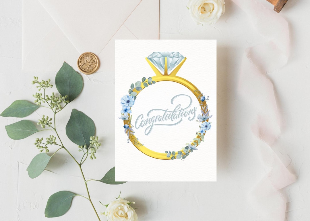 Floral Diamond Ring Congratulations Card Engagement Bridal Shower ...