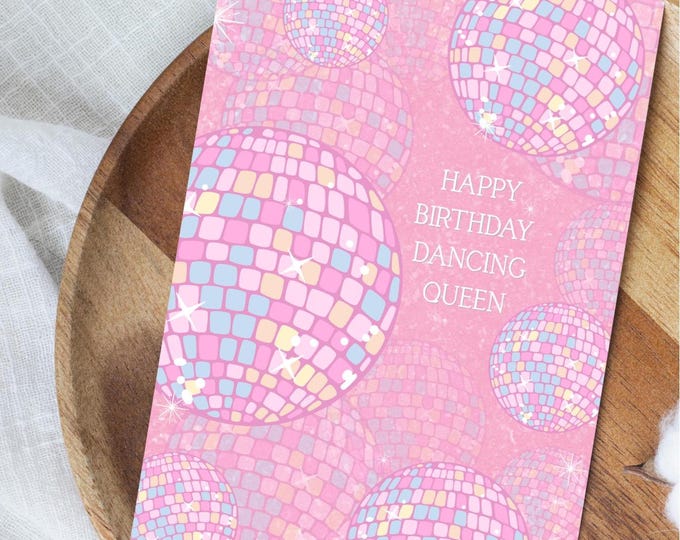Disco Ball Dancing Queen Happy Birthday Greeting Card Party Girl Fun ...