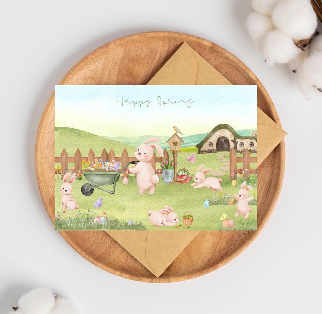 Cute Spring Bunny Family Watercolor Happy Easter Happy Spring Colorful ...