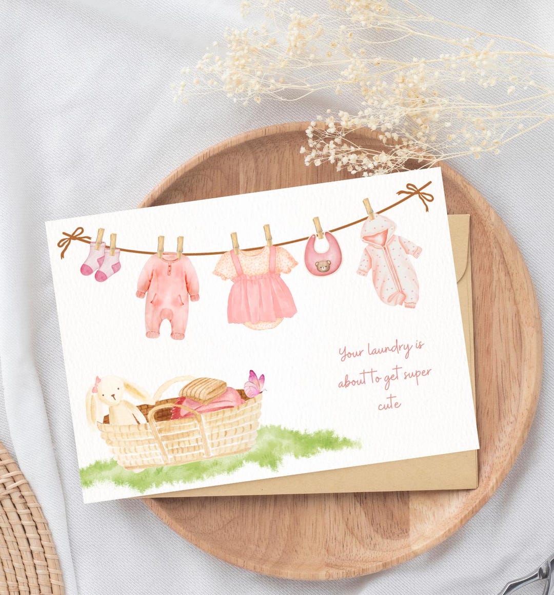 Baby Girl Laundry Line Cute Watercolor Baby Clothes Cute Laundry ...