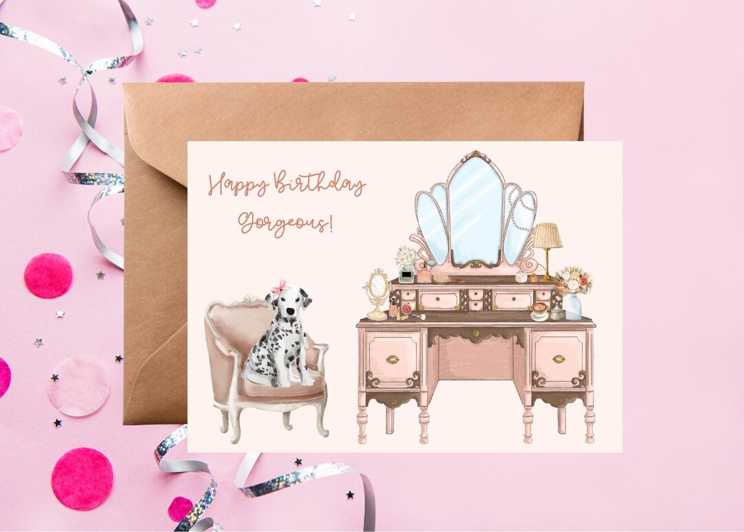 Cute Birthday Vanity Vintage Watercolor Dalmation Puppy Chic and Classy ...