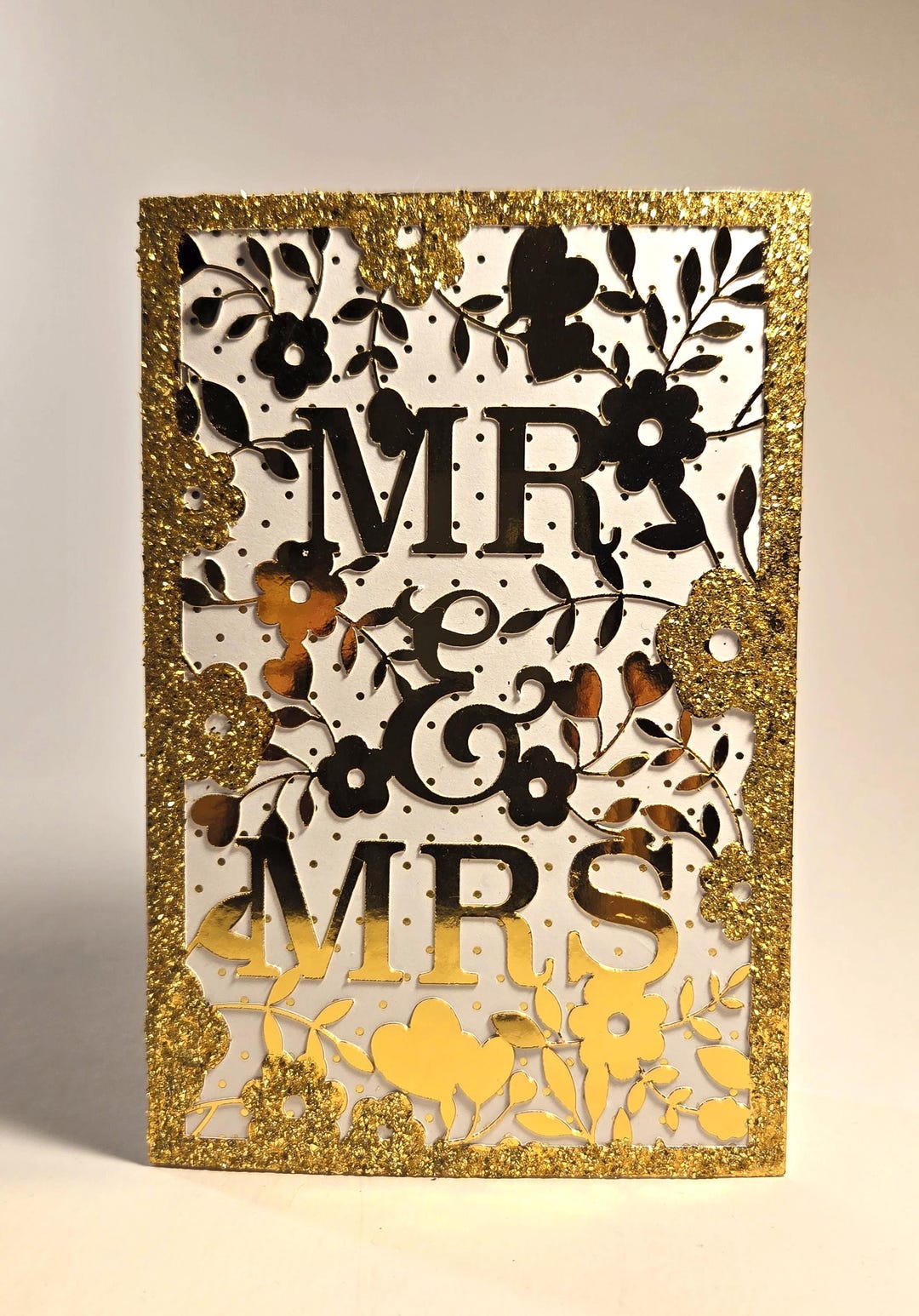 Gold Wedding Card Mr. & Mrs. Gold Glitter Floral Wedding Gift Card ...