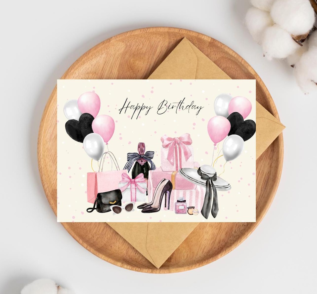 Cute and Classy Happy Birthday Beautiful Black White and Pink Shopping ...