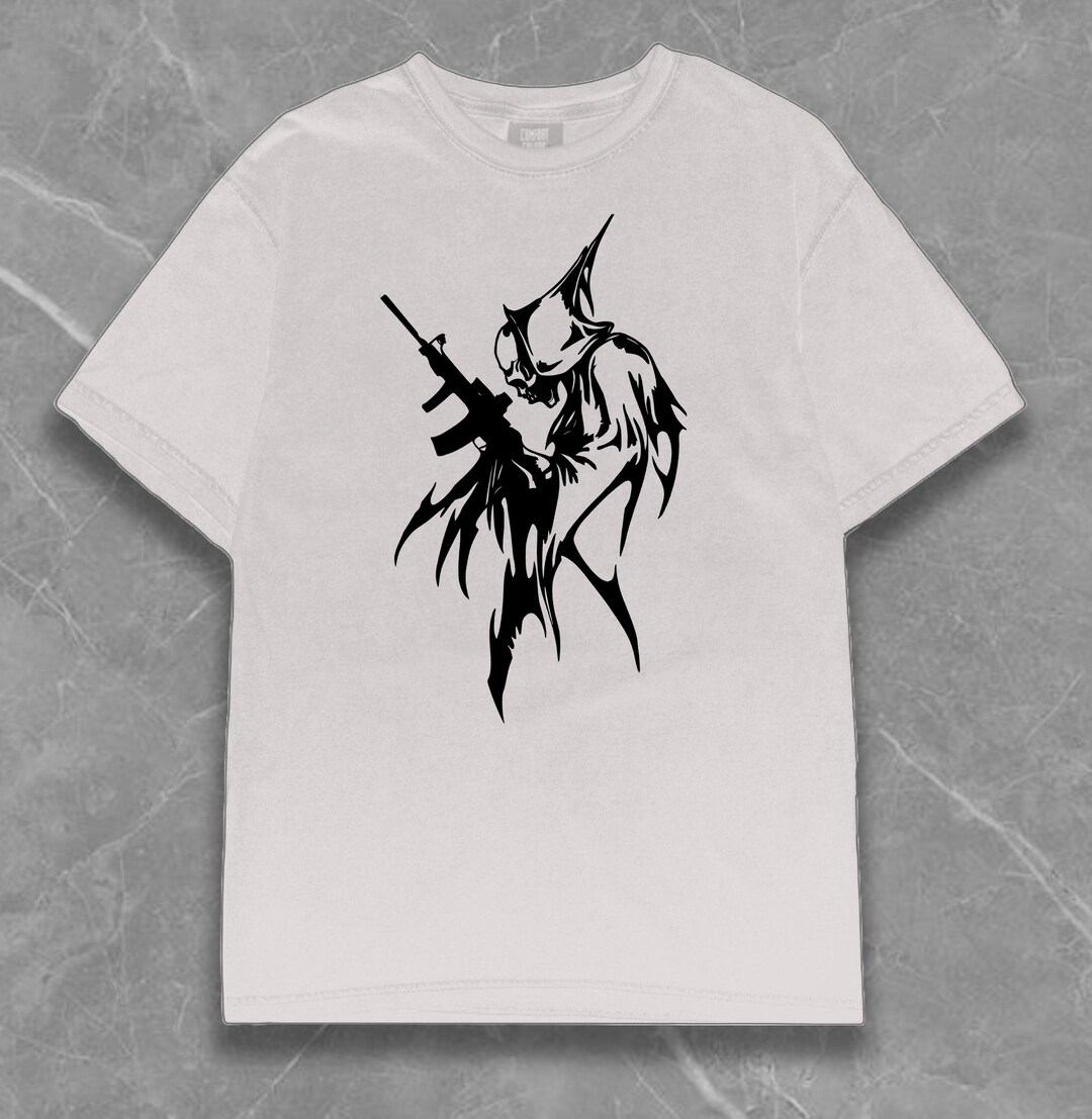 Grim Reaper With Rifle Tee, Y2K Streetwear Fashion Tee, 100% Cotton ...