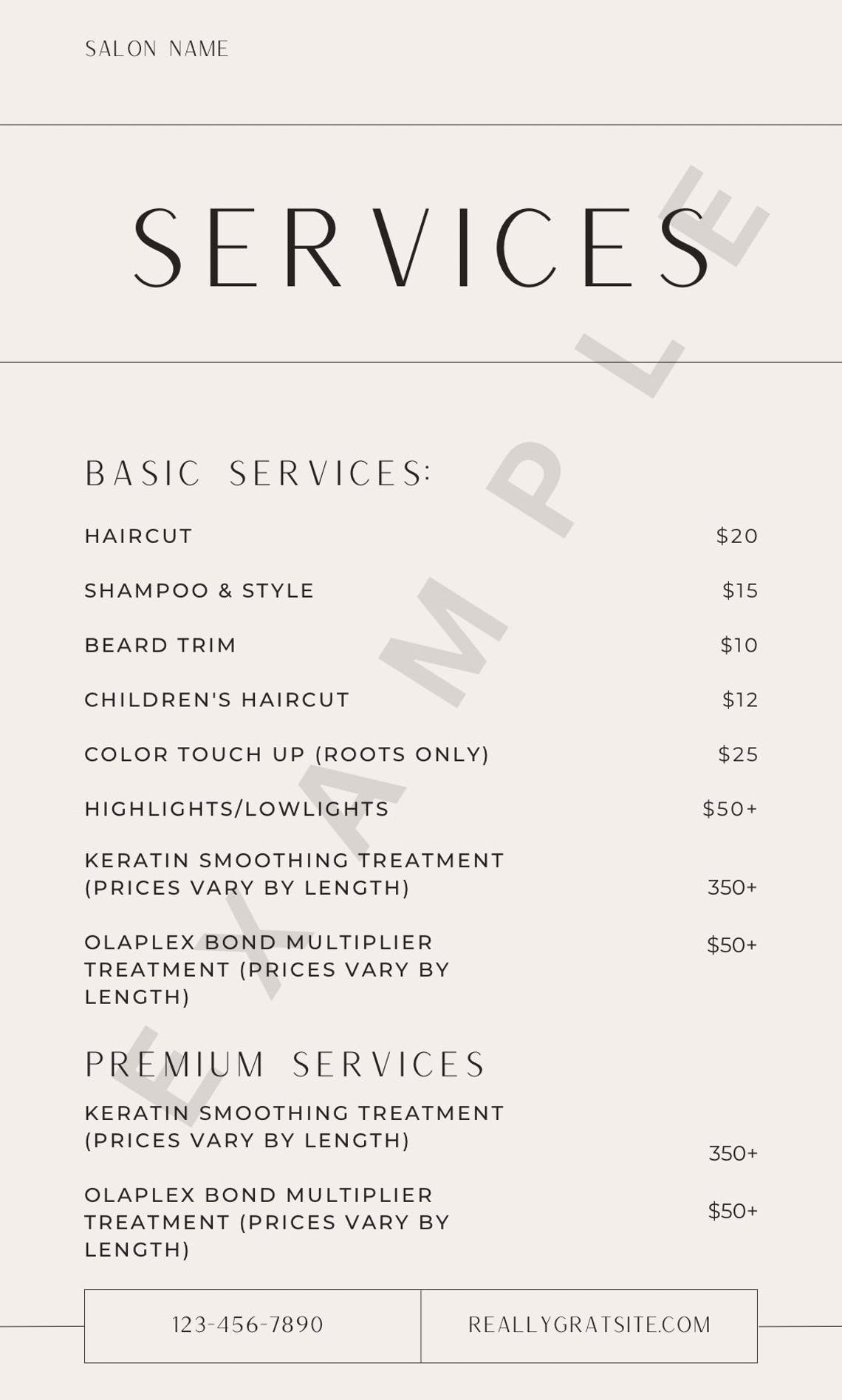 Editable Price List Template Small Business Brochure Template Salon ...