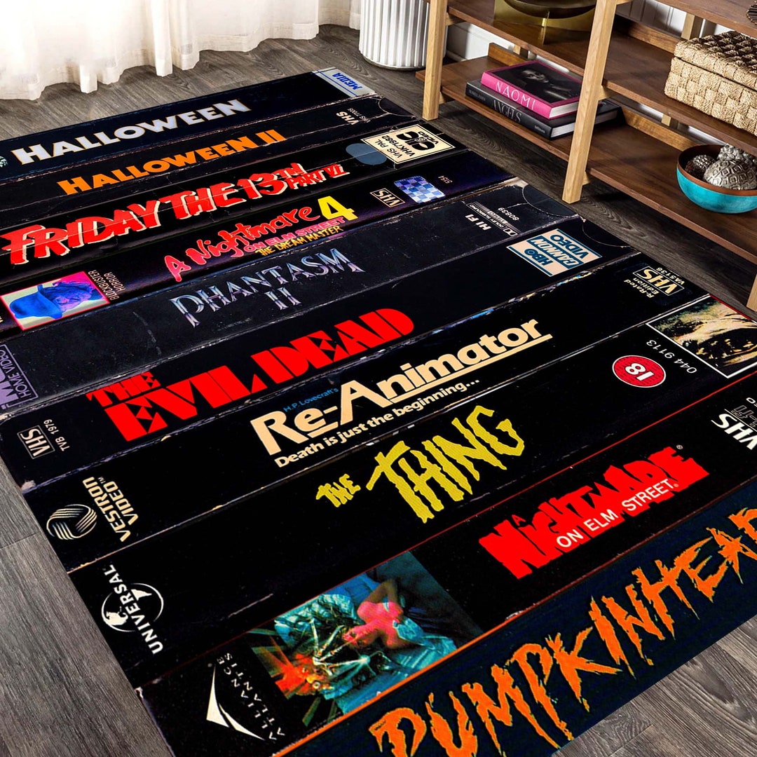 Retro Movies, VHS Films, Horror, Modern Rug, Colorful Rug, Art Rug ...