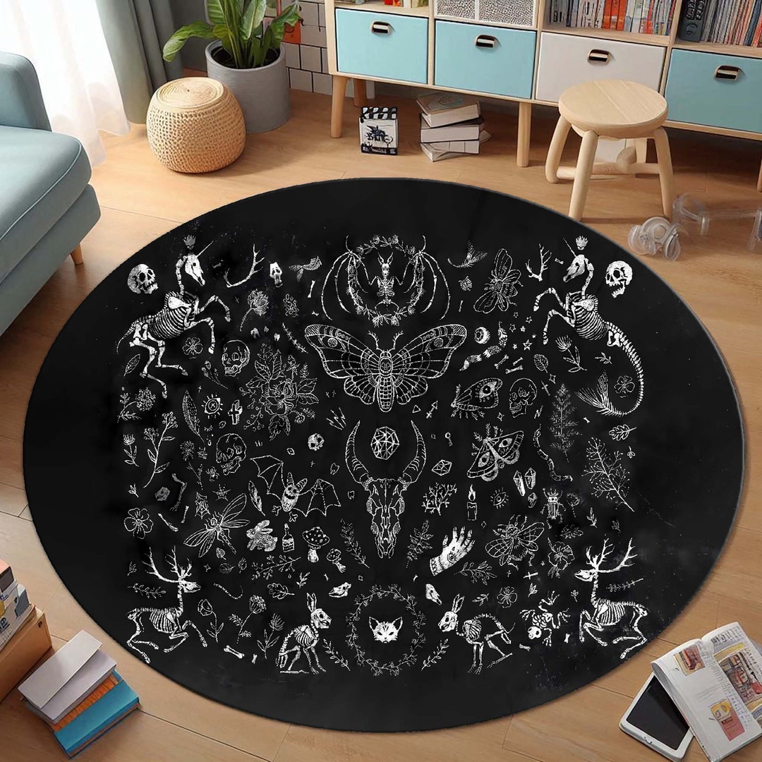 Gothic Round Rug, Witch Circle Rug, Baphomet Goat Pentagram, Gothic Rug ...