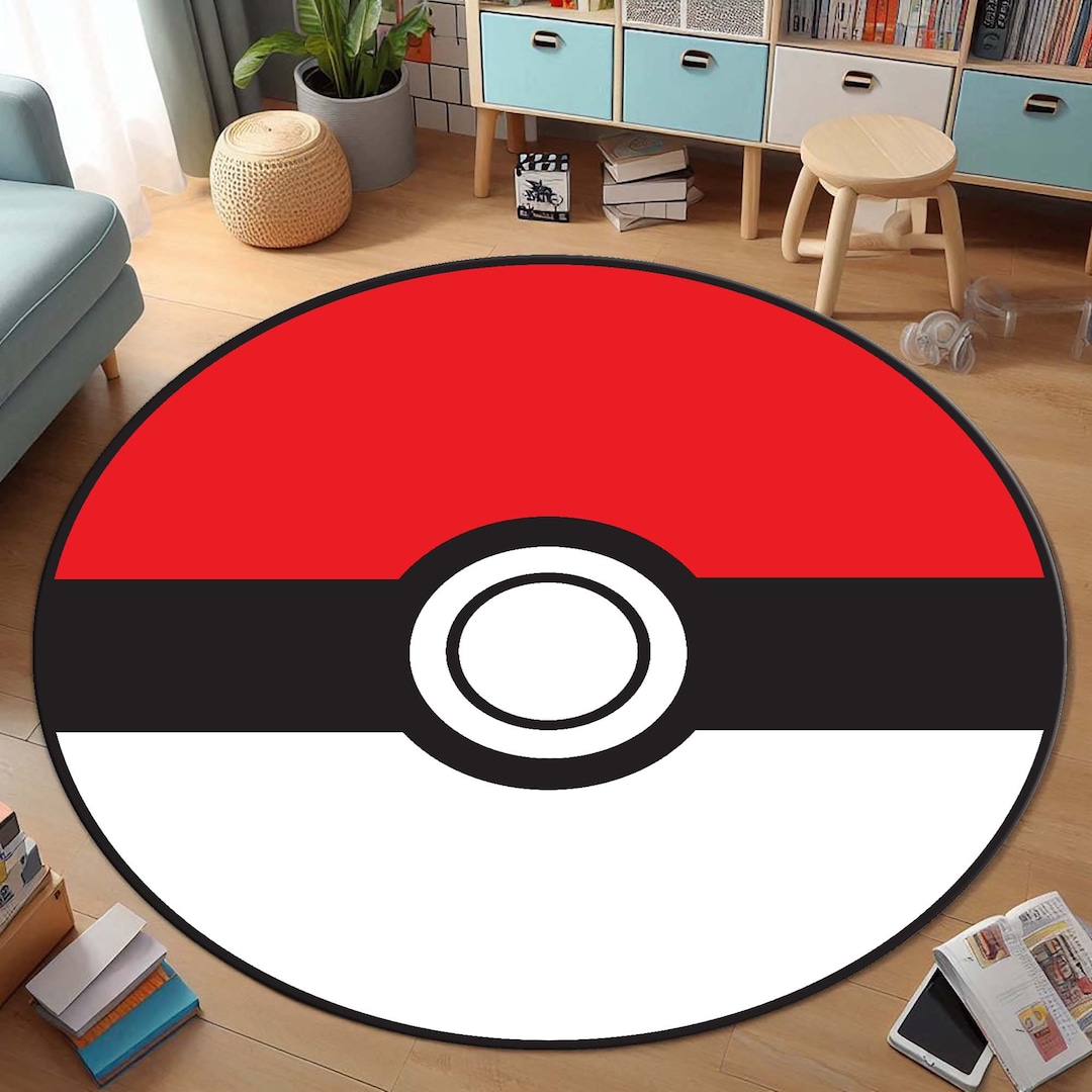 Pokeball Rug, Poke Ball Round Rug, Anime Pokeball Decor, Pokeball ...