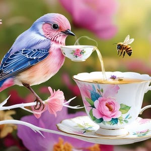 Pretty Bird Having Tea, PNG File for Download - Etsy