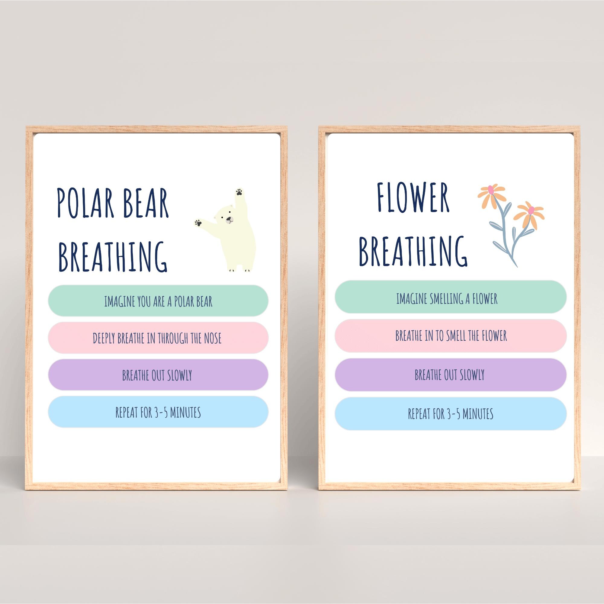 Breathing Techniques Poster, Calming Corner, Mental Health Wall Art ...
