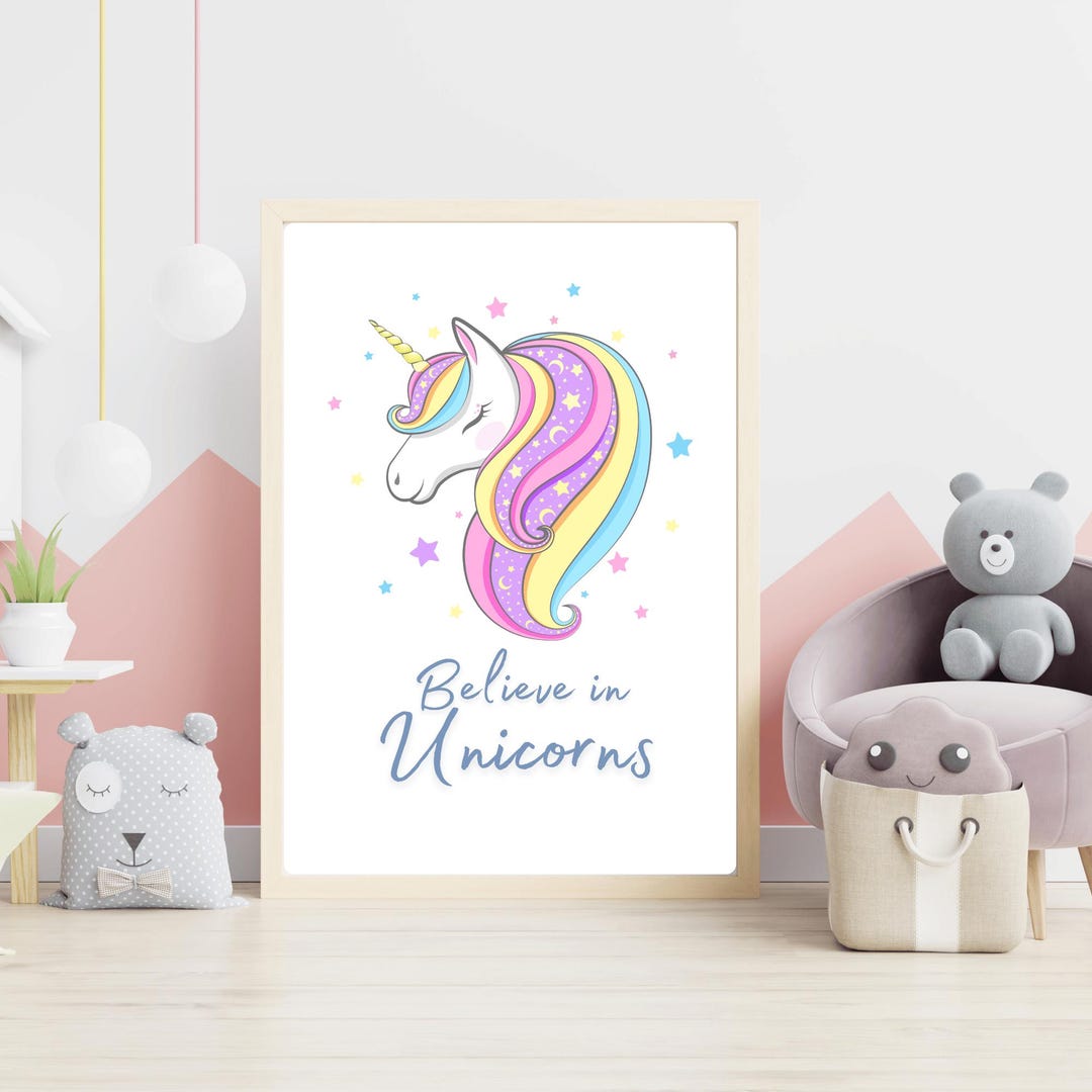 Pastel Unicorn Wall Art Believe in Unicorns Print Colorful Unicorn ...