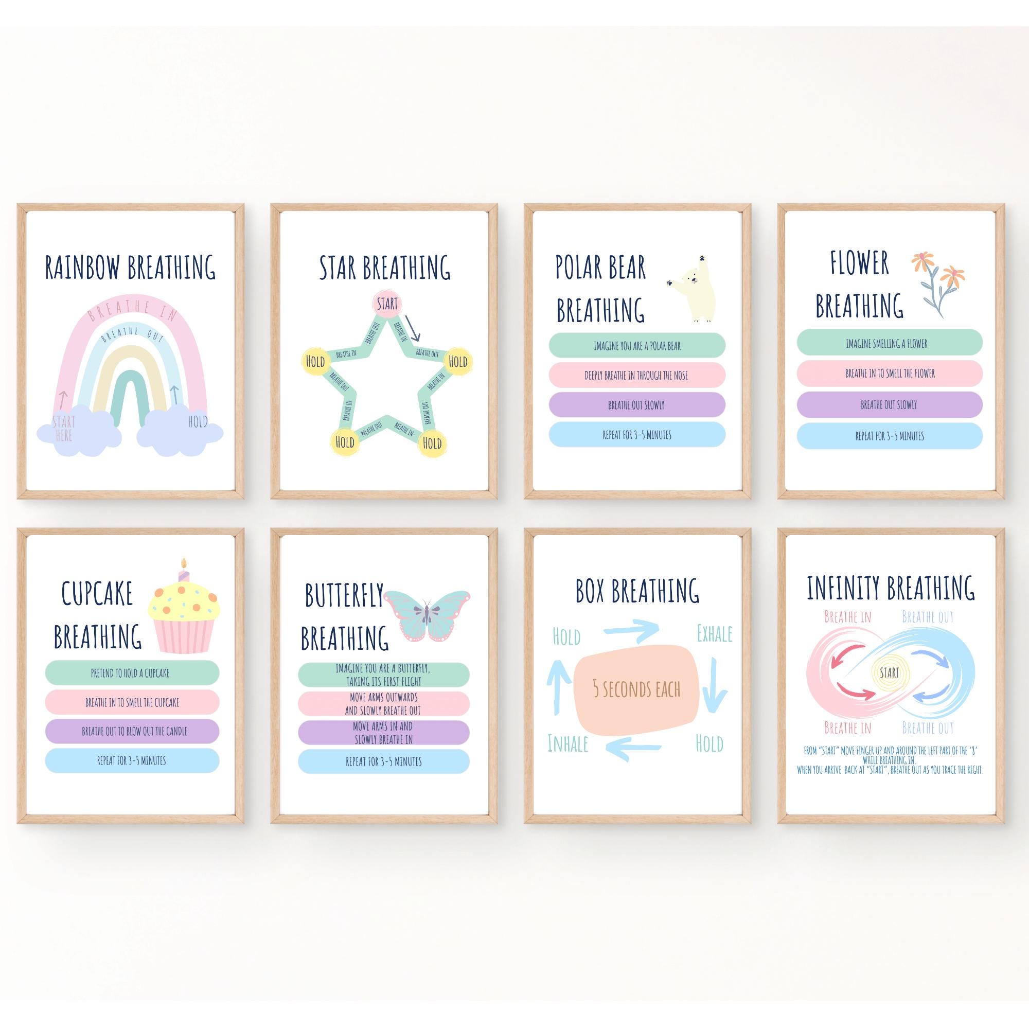 Breathing Techniques Poster, Calming Corner, Mental Health Wall Art ...