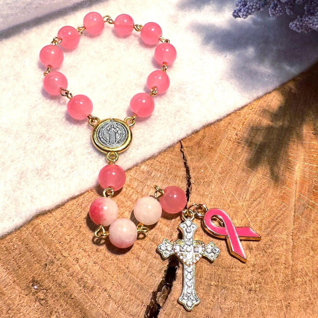 Breast Cancer Pocket Rosaries. Shades of Pink Mini Prayer Beads With ...