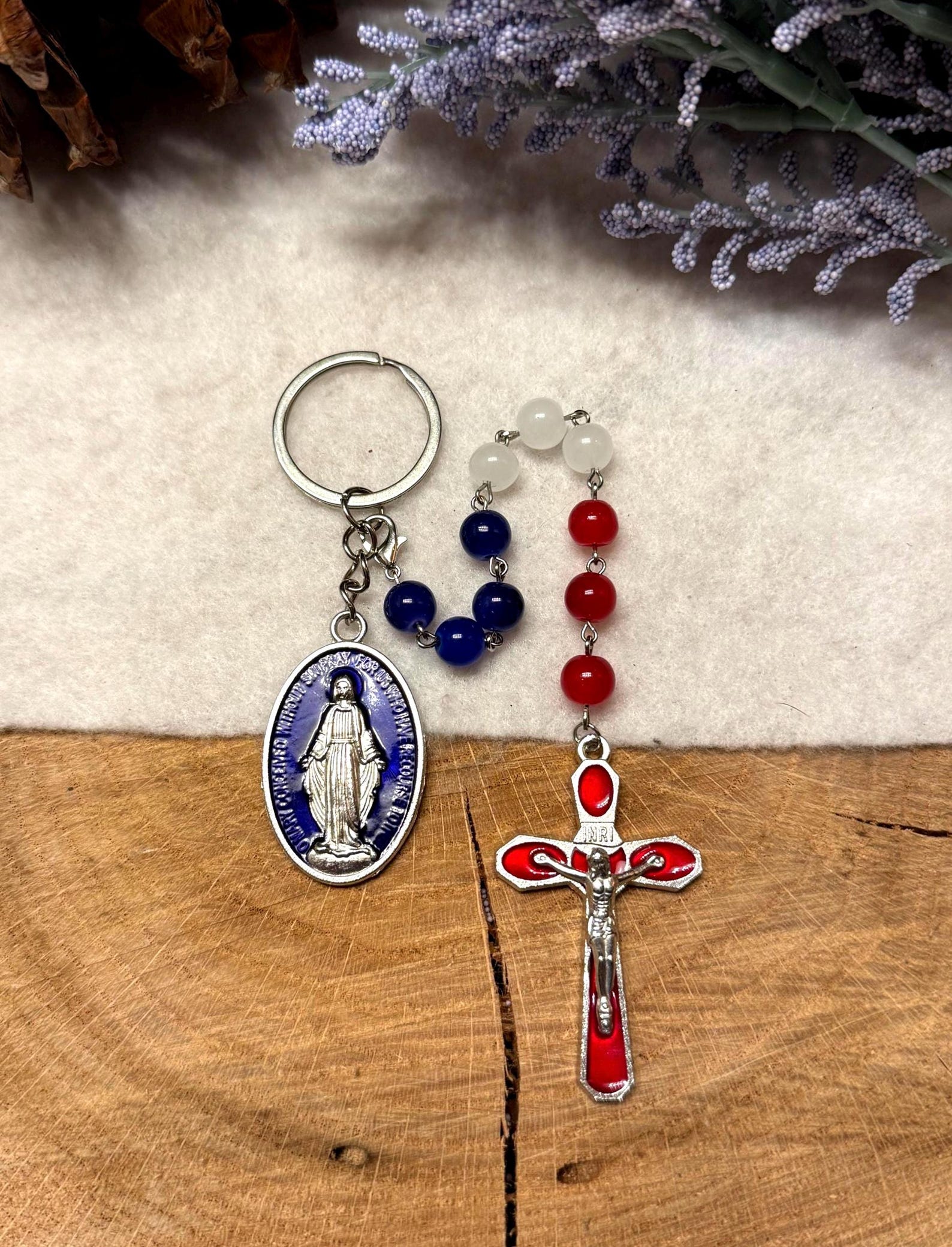 Miraculous Mary Medal Keychain With Single Decade Rosary Beads. - Etsy