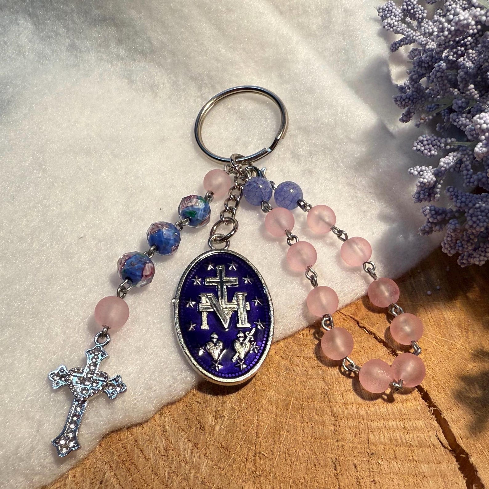 Miraculous Mary Medal Keychain With Single Decade Rosary Beads. - Etsy