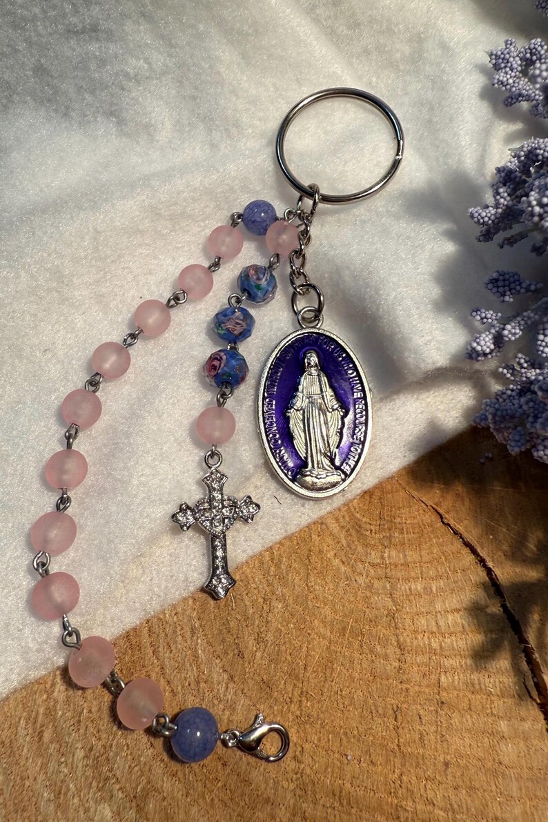 Rosary Keychain, Miraculous Mary Medal With Single Decade Prayer String ...
