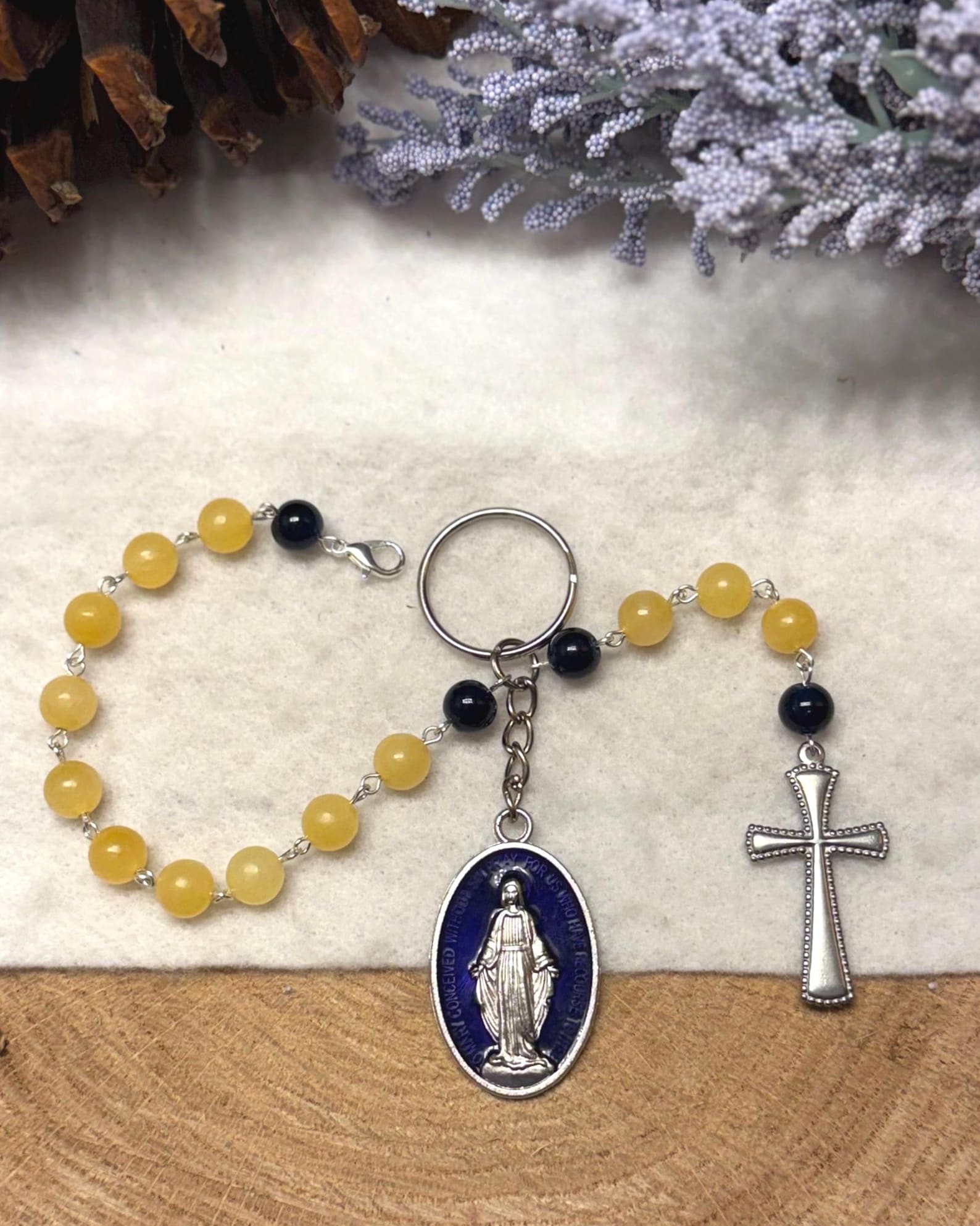 Miraculous Mary Medal Keychain With Single Decade Rosary Beads. - Etsy