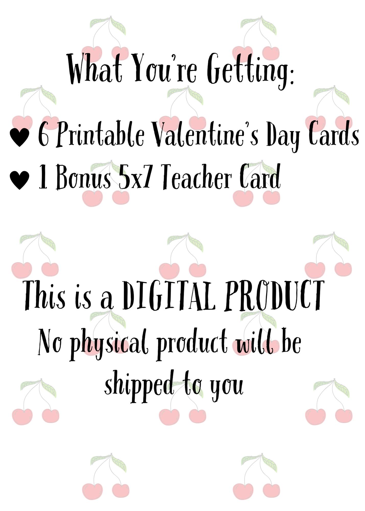 Printable Valentine’s Day Cards - Cherry-themed PDF Download for Kids ...
