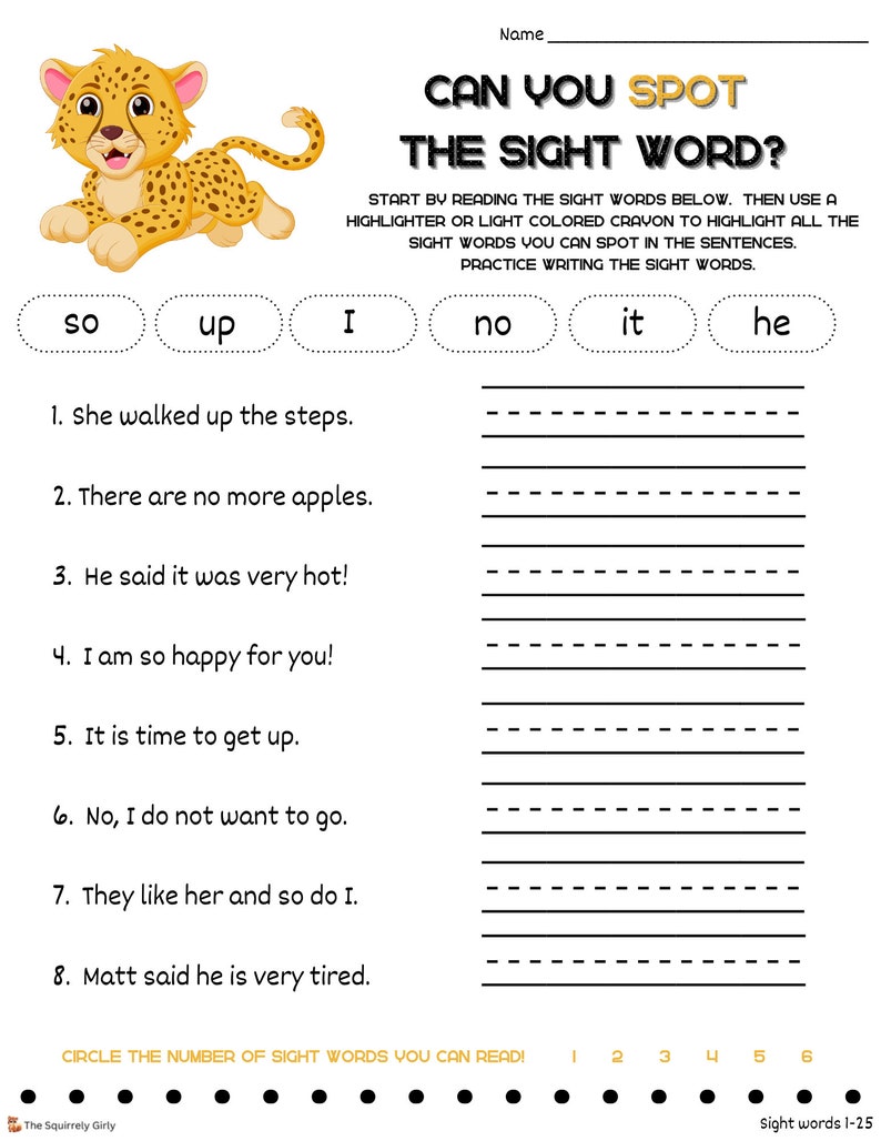 Printable Sight Words Worksheet for Kids - Fun Early Learning Activity ...