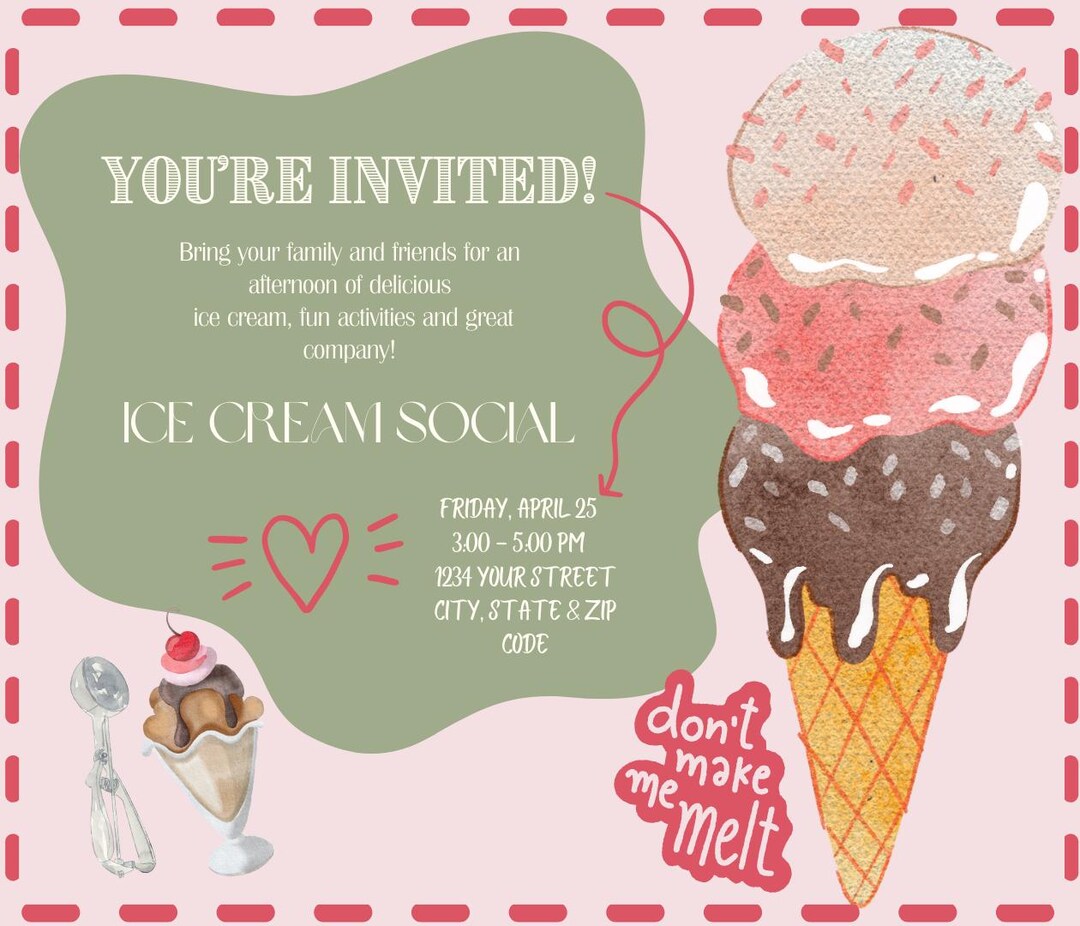 Printable Ice Cream Party Invitations – Sweet & Fun Downloadable PDF ...