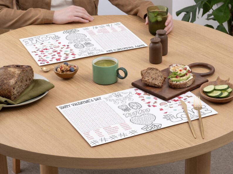 Valentine’s Day Activity Placemat Printable | Coloring, Word Search ...