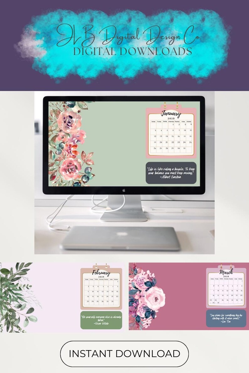 2025 Floral Desktop Wallpaper Calendar With Inspirational Quote ...