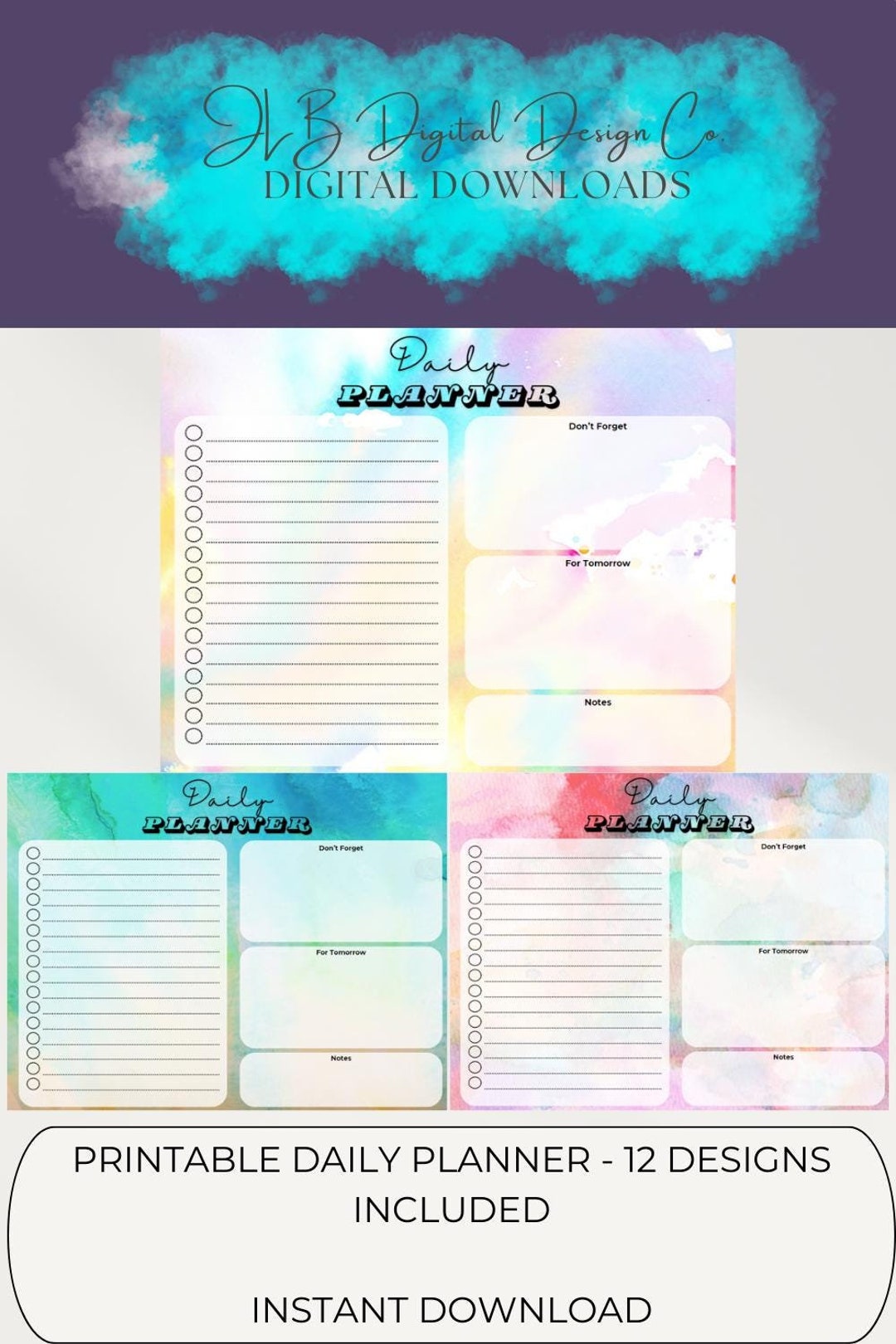 PRINTABLE Bright Colorful Watercolor Daily Planner, 8.5x11, Instant ...