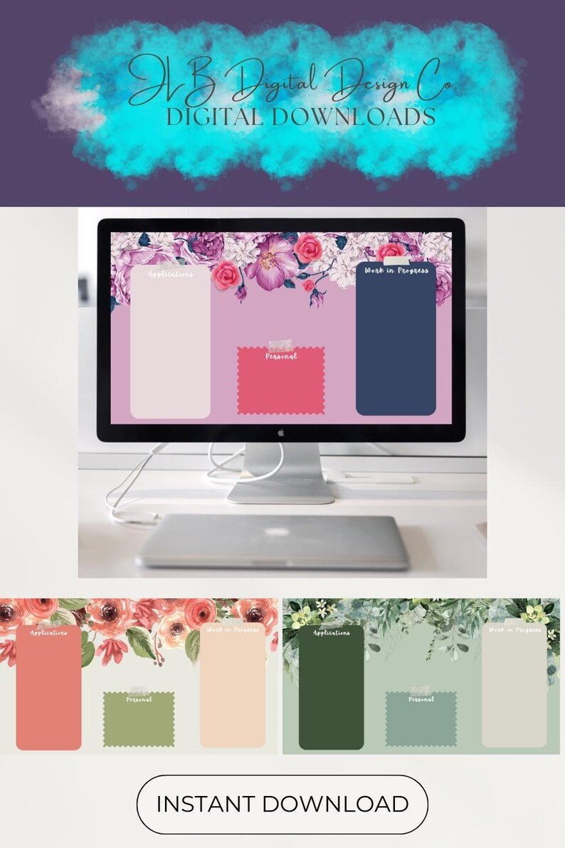Floral Desktop Wallpaper Organizer, Desktop Background, Instant ...