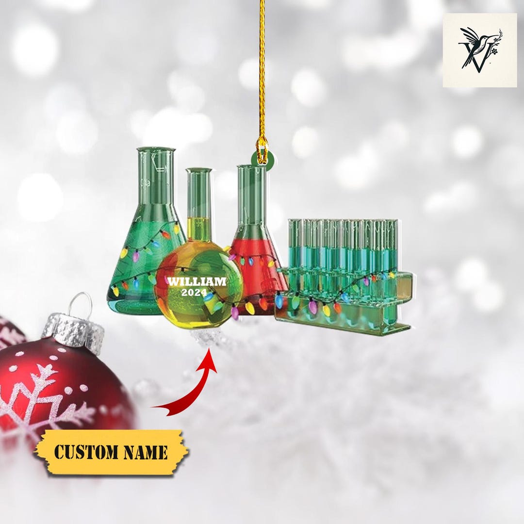 Custom Name Science Lab Beakers and Test Tubes Ornament 2D , Festive ...