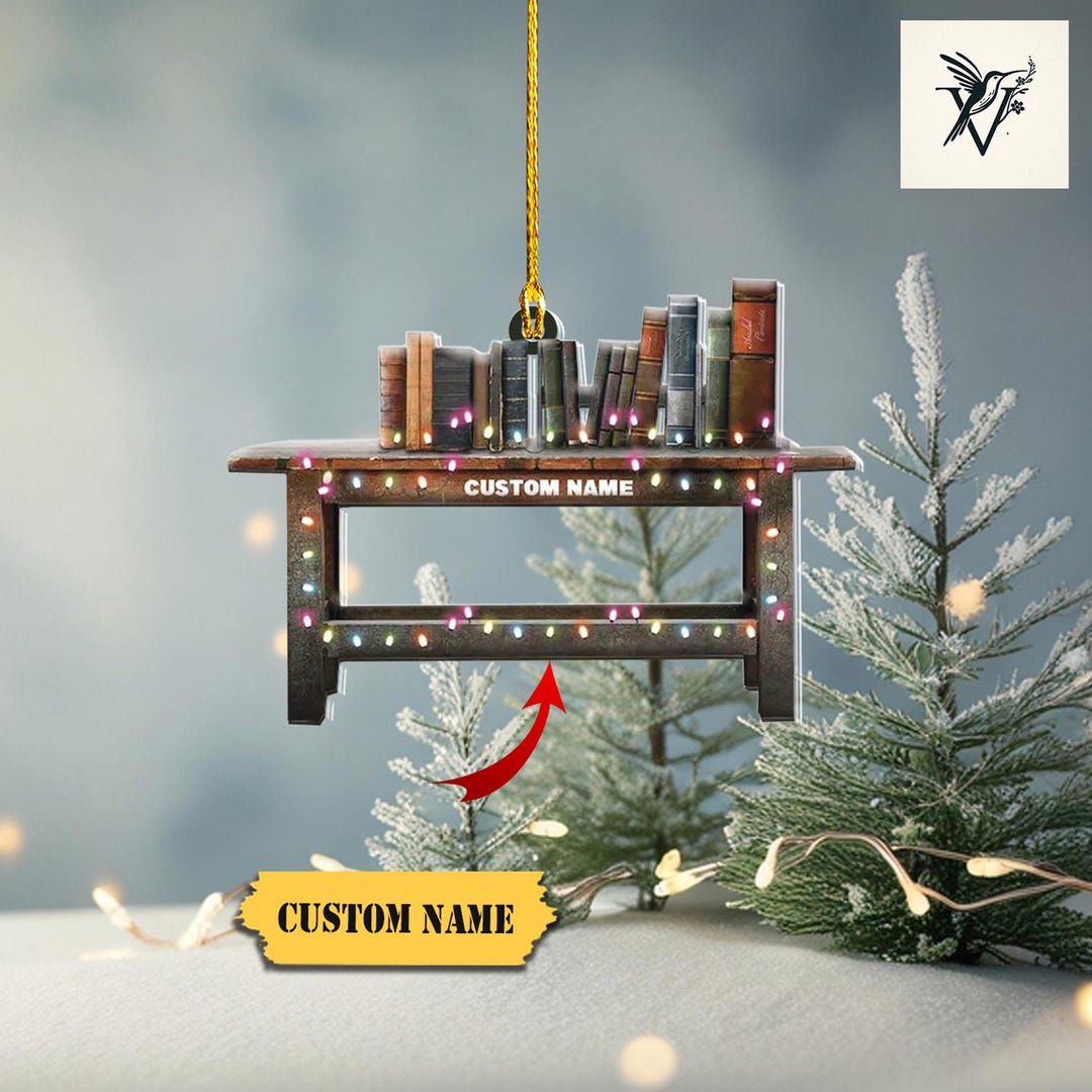 Custom Book Shelf Ornament 2D Personalized Name Bookshelf With Holiday ...