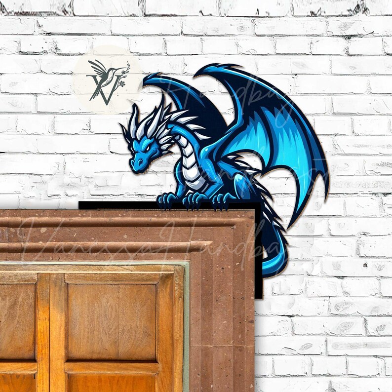 Blue Dragon Door Corner Wooden Sign, Dragon Corner Decor, Cute Dragon ...