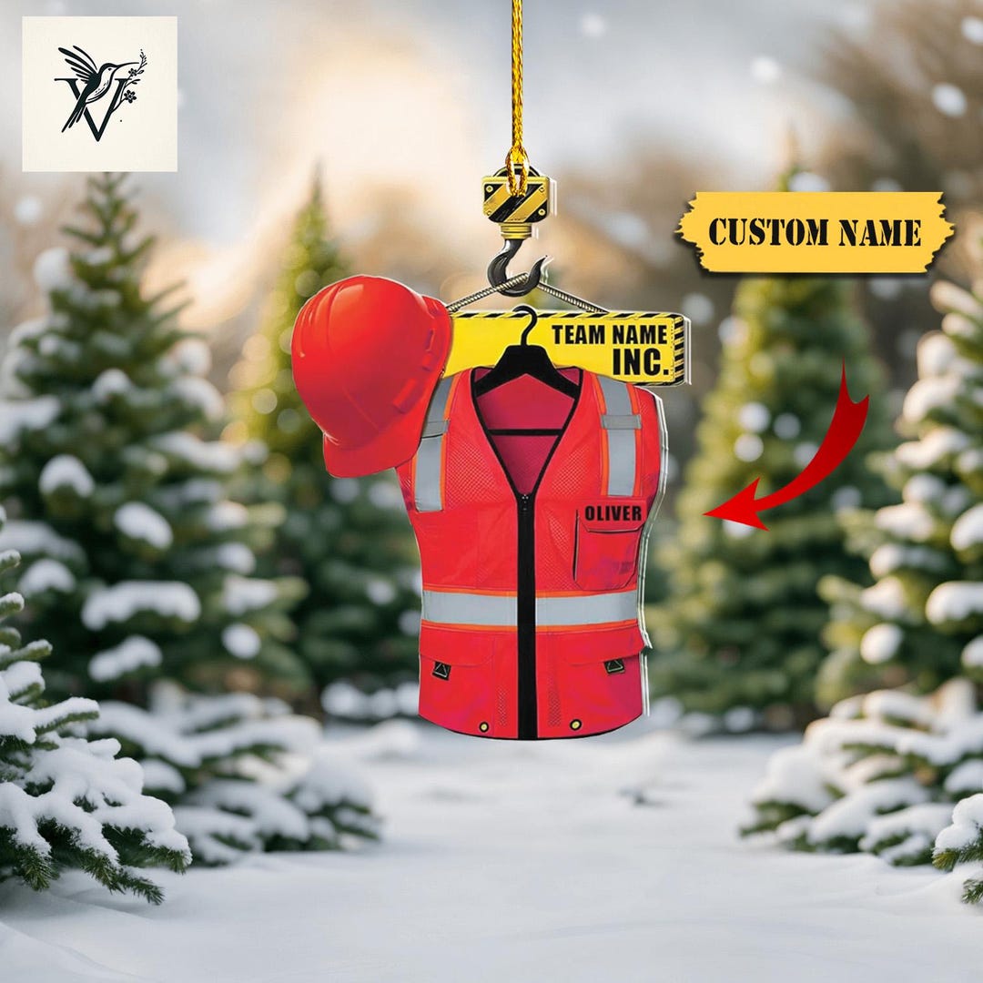 Personalized Construction Worker Ornament 2D, Custom Name Safety Vest ...