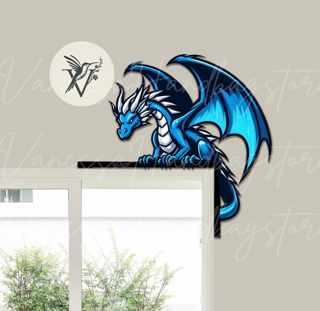 Blue Dragon Door Corner Wooden Sign, Dragon Corner Decor, Cute Dragon ...