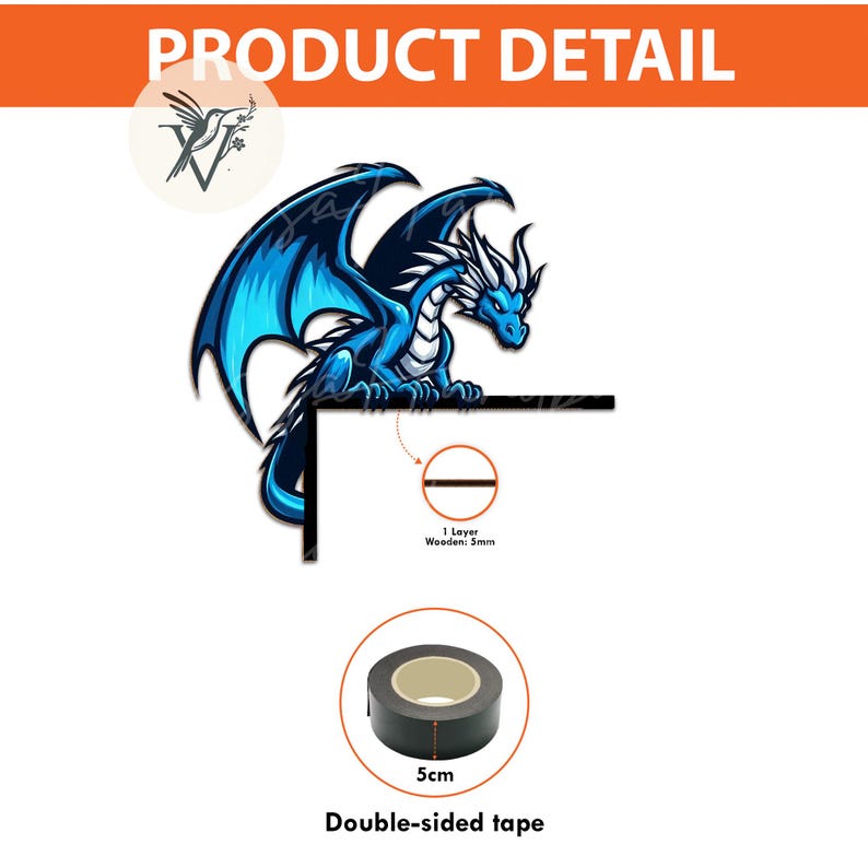 Blue Dragon Door Corner Wooden Sign, Dragon Corner Decor, Cute Dragon ...