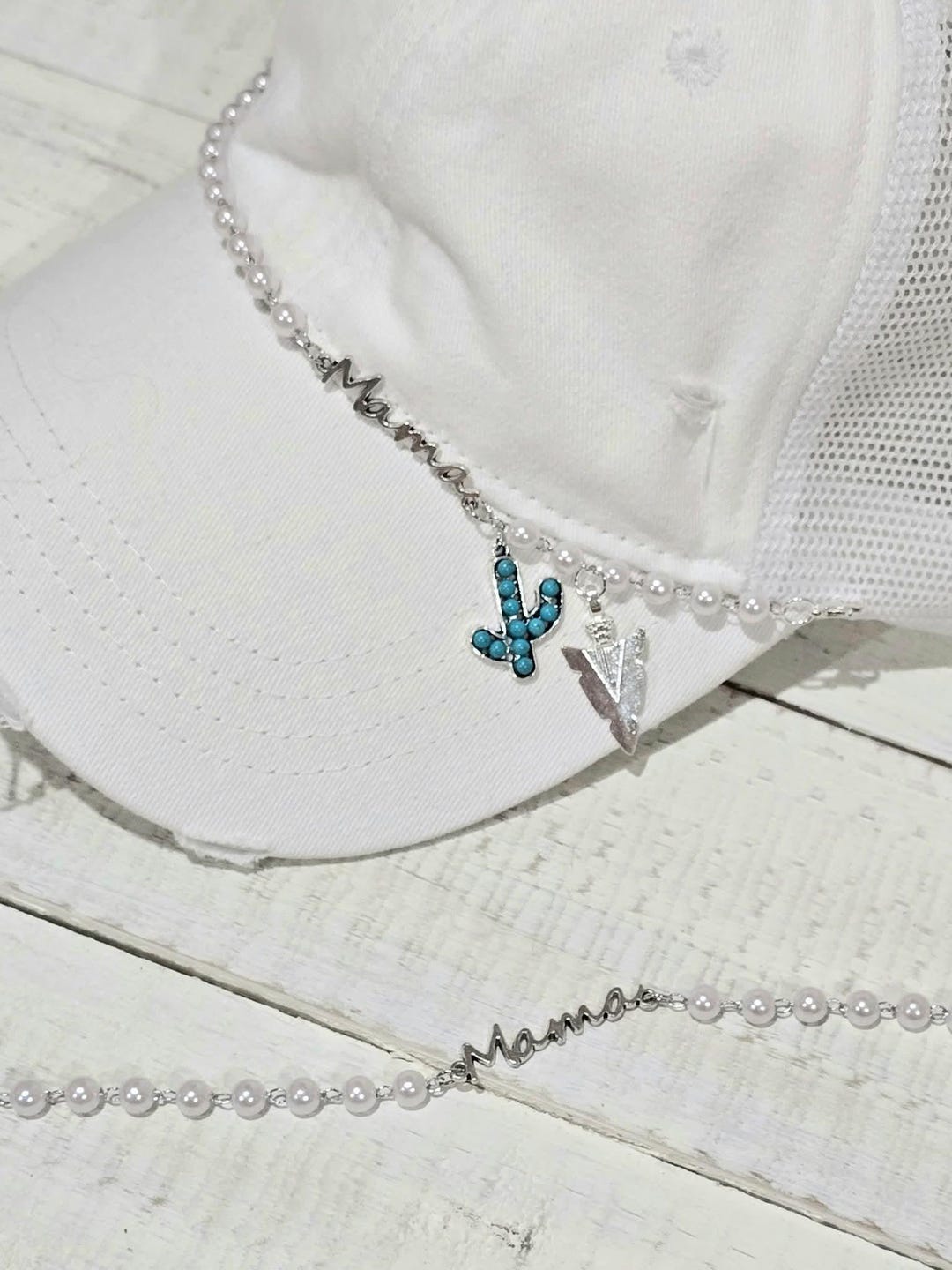 Pearl & Silver Links With Mama/western Hat Chain - Etsy