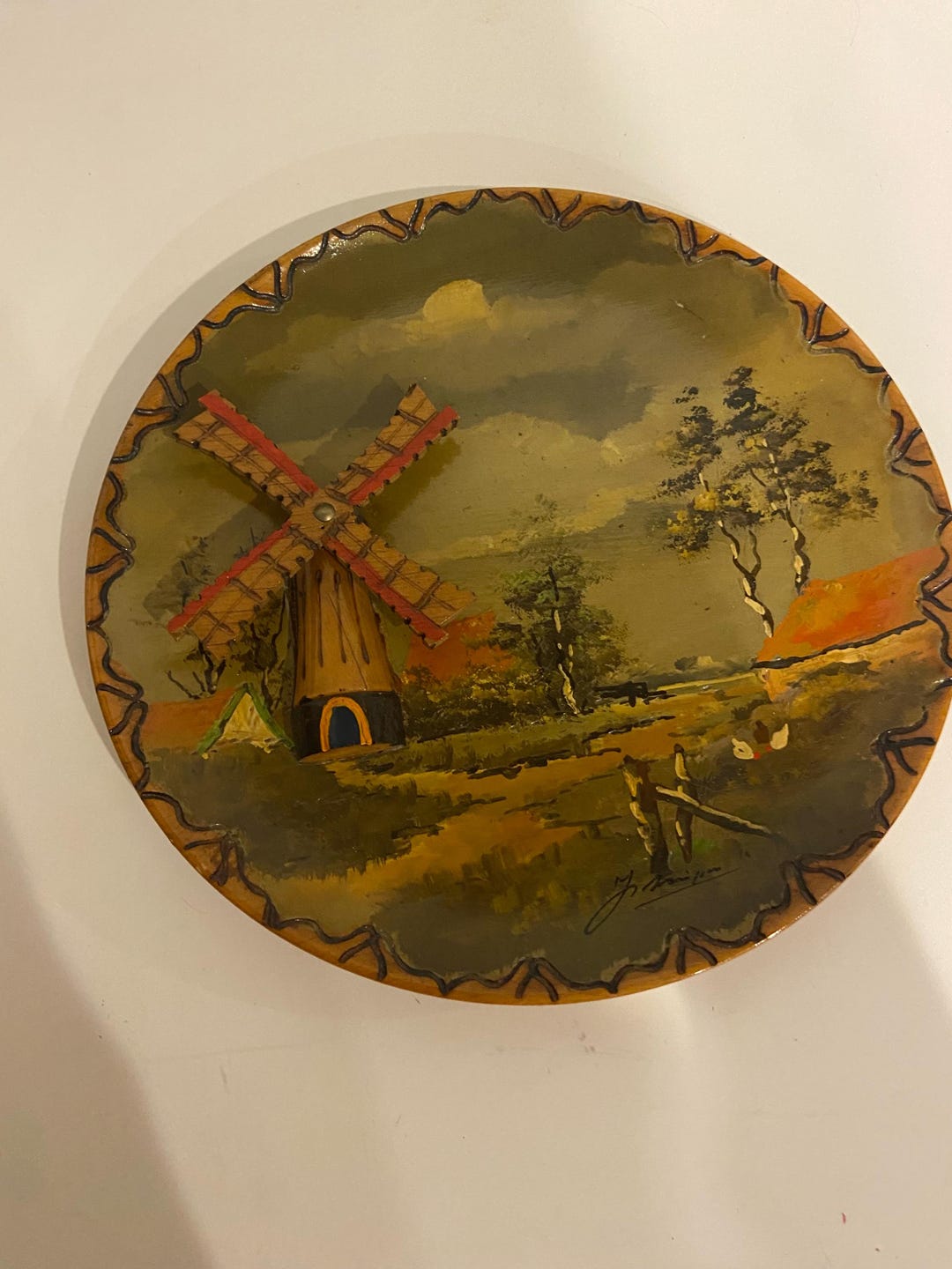 Windmill Hand Painted Decorative Plate With 3D Moving Blades Hand ...