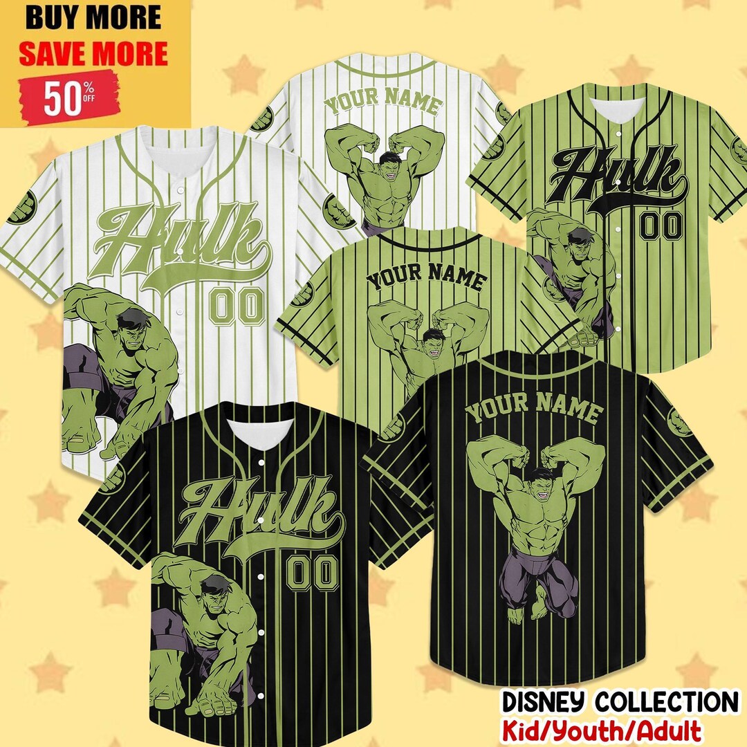 Custom Marvel Hulk Choose Style Baseball Jersey, Hulk Superhero Kids ...