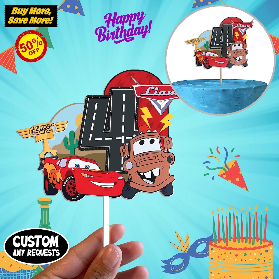 Personalized Lightning Mcqueen Cake Topper, Mcqueen Mater Topper ...