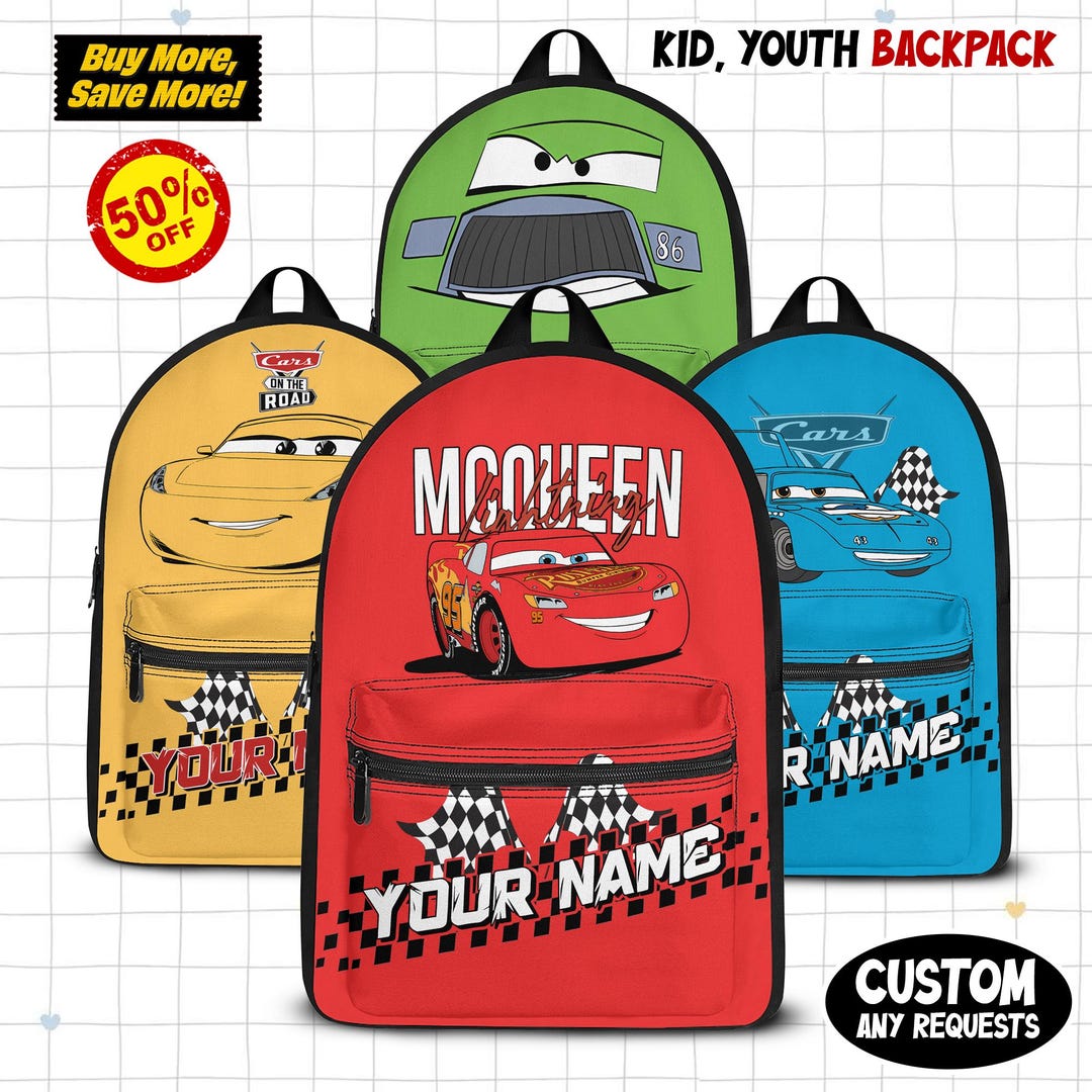 Custom Disney Mcqueen Mater Sally Backpack, Kids School Bag, Custom ...