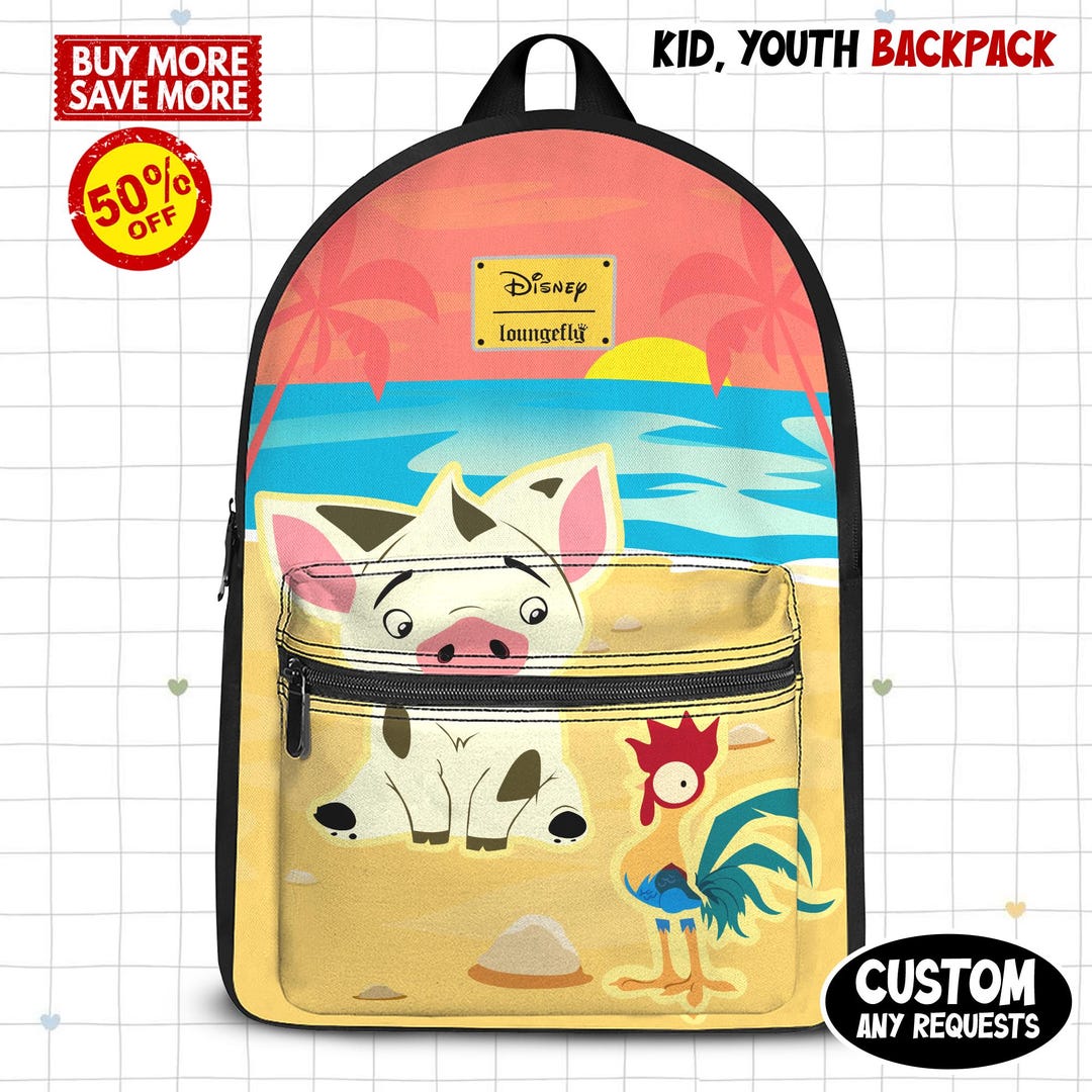 Custom Disney Hei Hei and Pua Backpack, Kids School Bag, Custom Name ...
