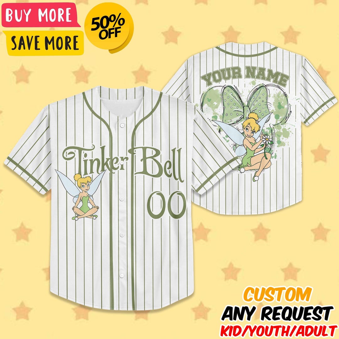 Personalize Tinker Bell Baseball Jersey, Custom Kid Youth Adult ...