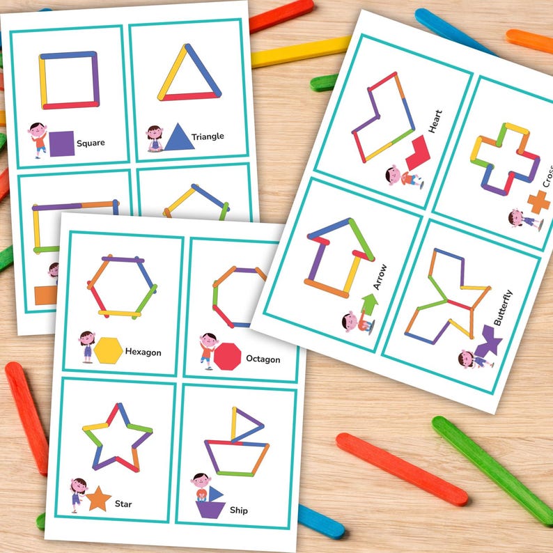 Popsicle Stick Shape Mats | 2D Shapes & Color Sorting Activity ...