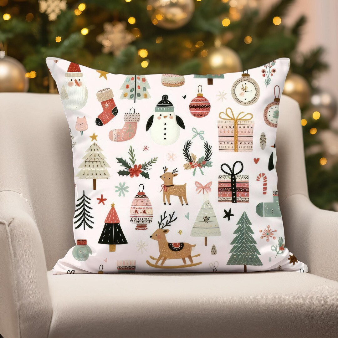 Scandinavian Christmas Village Pillow Cover Double-sided Nordic Folk ...