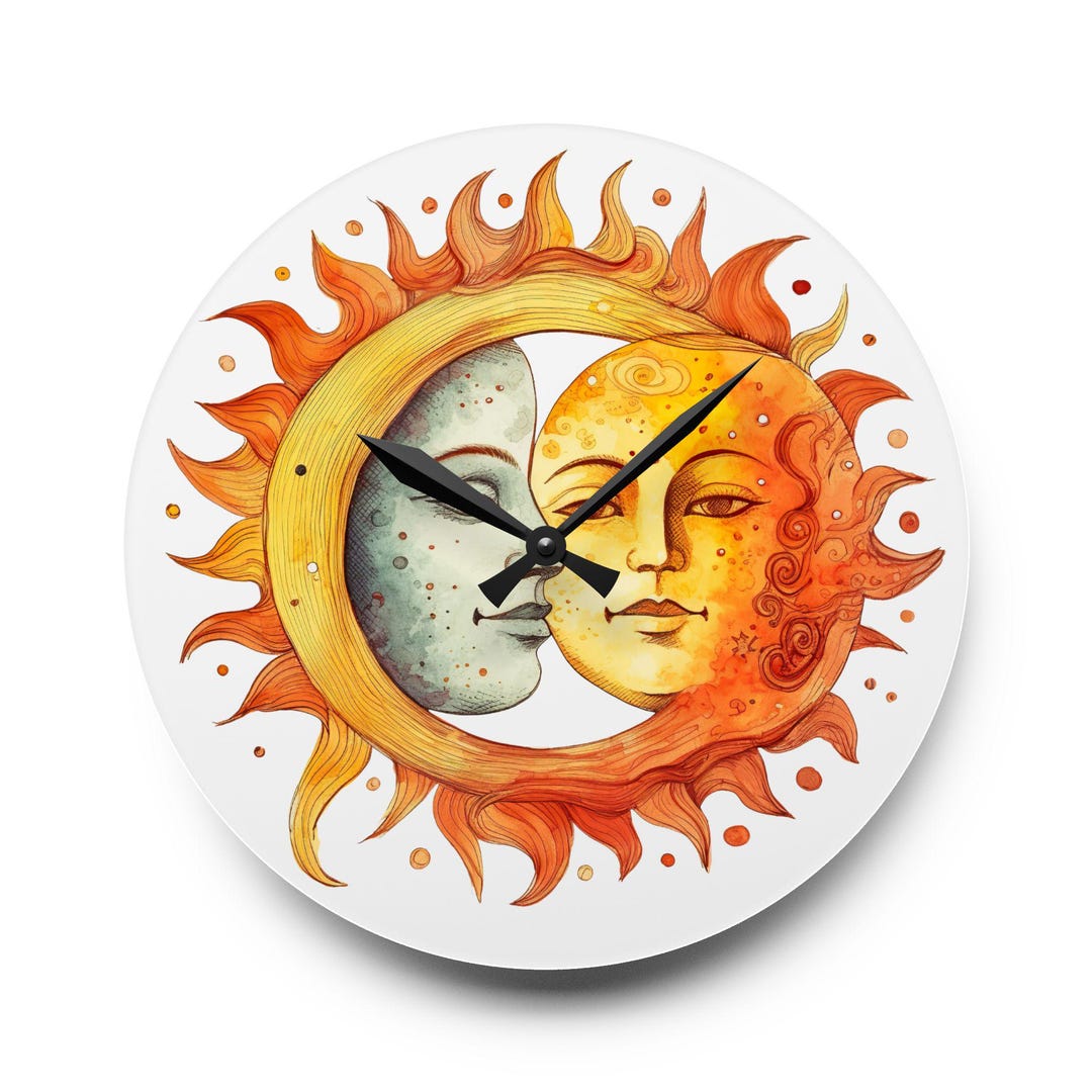 Sun and Moon Wall Clock,round or Square Acrylic Decor Clock for Boho ...