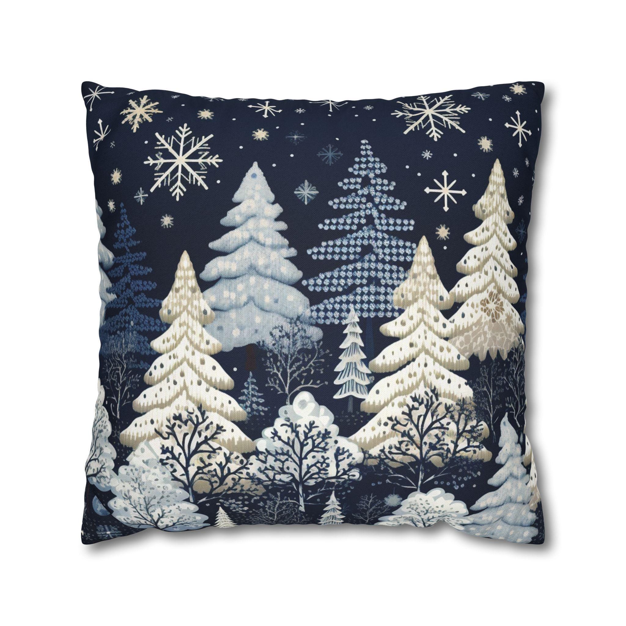 Nordic Winter Wonderland Woven Pillow, Scandinavian Blue White Winter ...