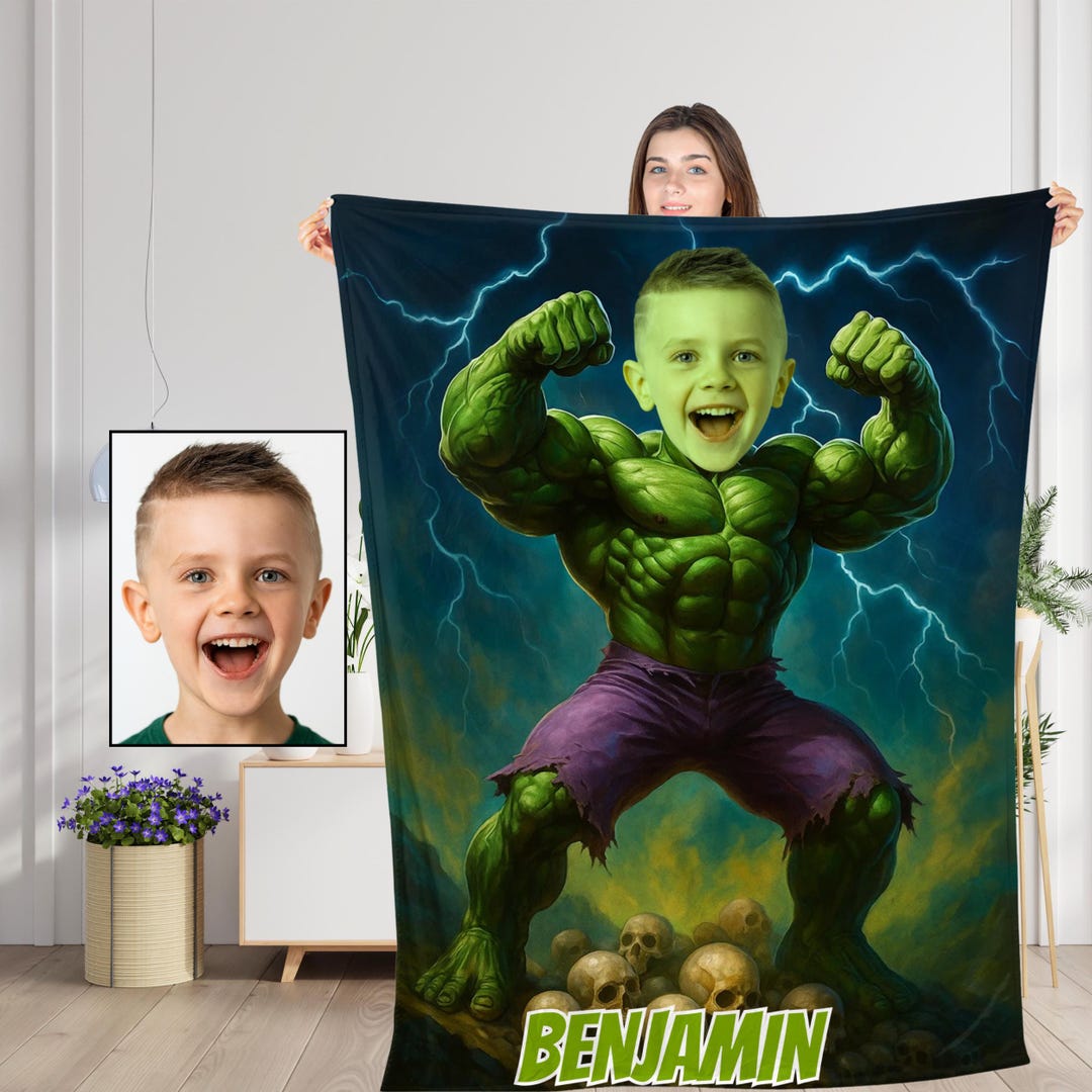 Custom Superhero Hulk Strength Blanket With Child’s Face and Name ...